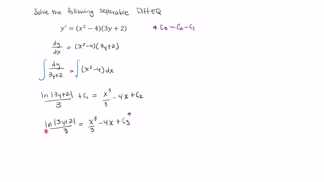 Finding a general solution to a separable differential equation (2 of 2 ...