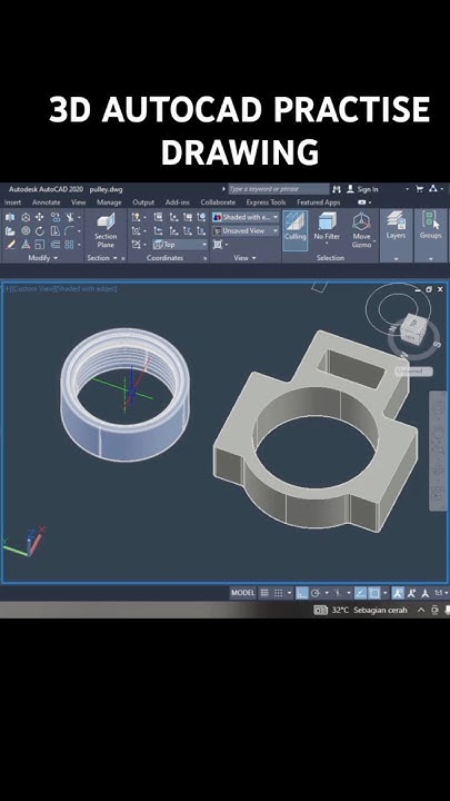 autocad 3d practice mechanical drawing | Extrude Command & Revolve Command. - YouTube
