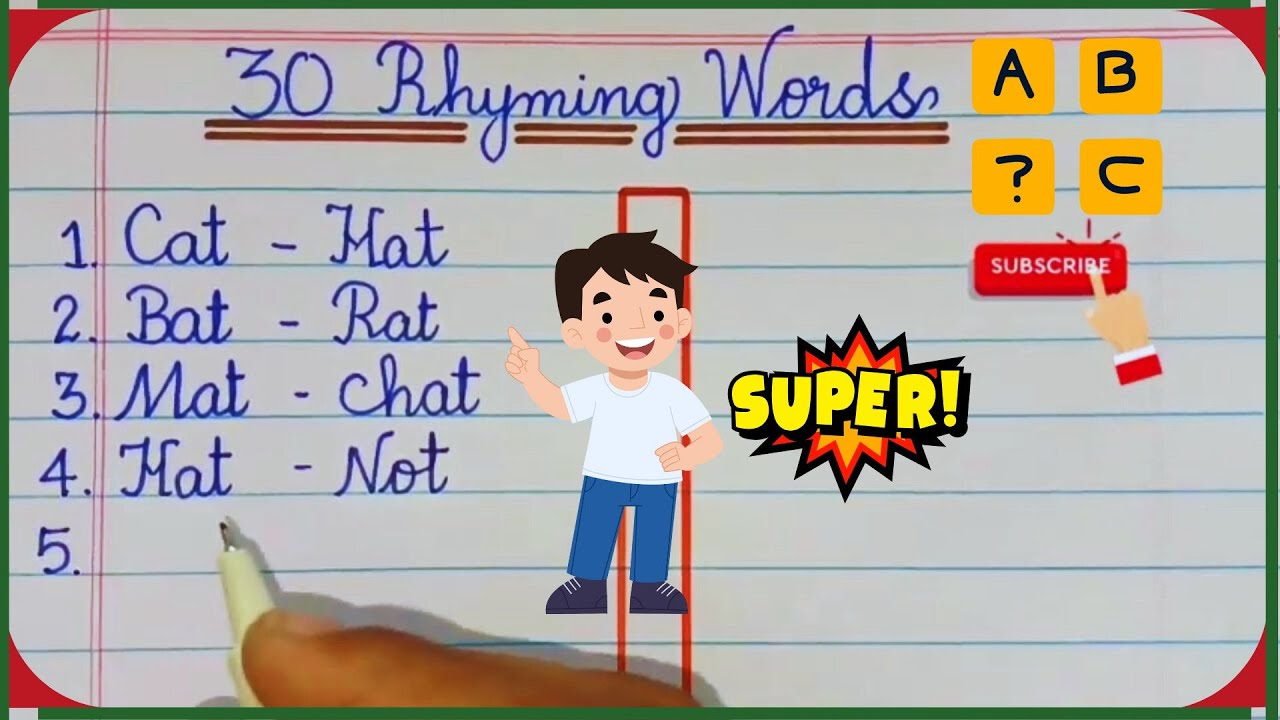 30 Rhyming Words | Rhyming Words in English | Rhyming Words | Writing ...