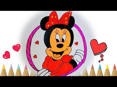 How to draw cute minnie mouse || easy step by step || colour drawing ...