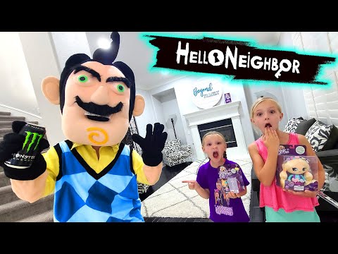 Hello Neighbor Drinks Monster Energy Drink and Steals Our New Toys!!! Toy Scavenger Hunt!