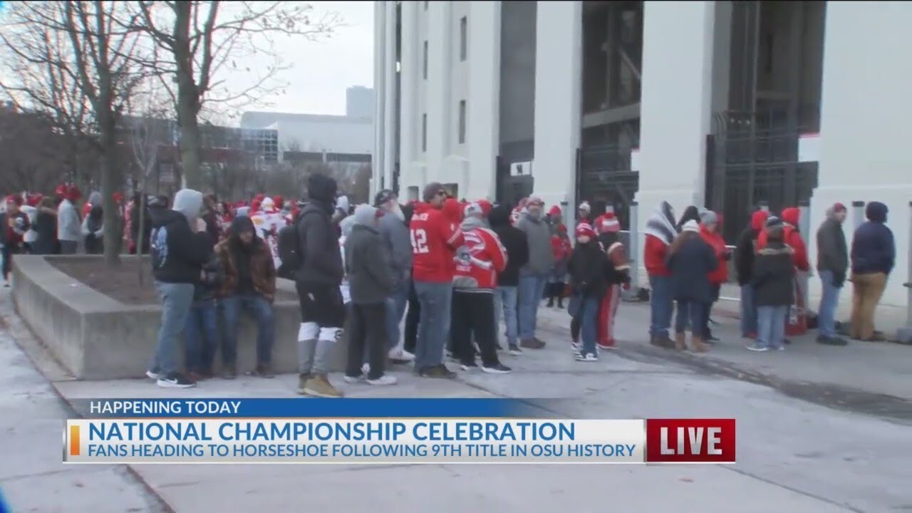 Long lines start early for Ohio State championship celebration - YouTube