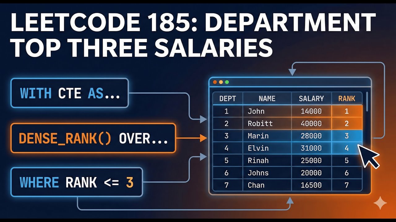SQL Interview Question | Top 3 Salaries in Each Department (LeetCode 185) - YouTube