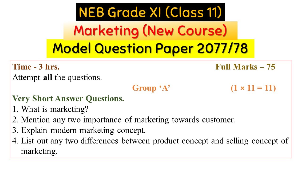 Class 11 Marketing Model Question Paper || New Curriculum || NEB Model ...