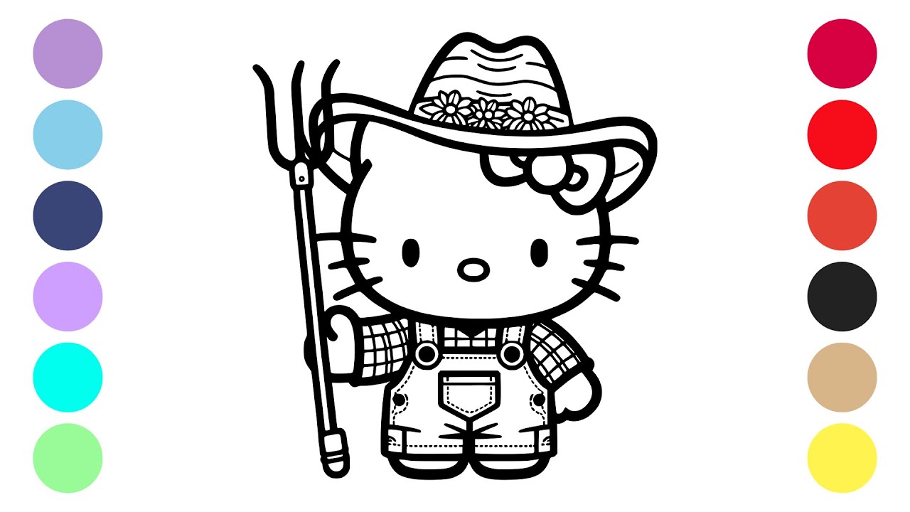 Hello Kitty Dressed as a Farmer Coloring Book - How to Draw Hello Kitty Dressed as a Farmer for ...