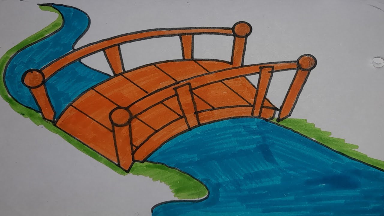bamboo bridge drawing, bamboo bridge, bridge drawing, chitrakala ...