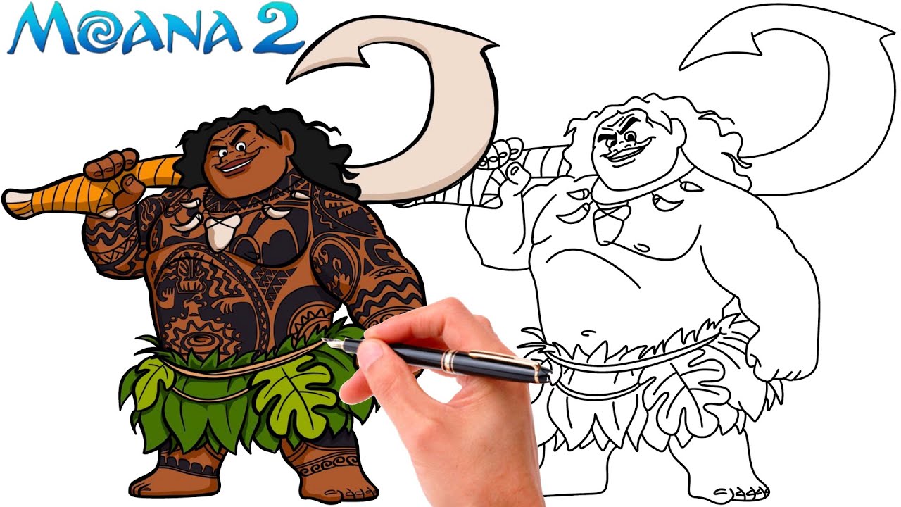 How To Draw MAUI From MOANA 2 | Moana Drawings - YouTube