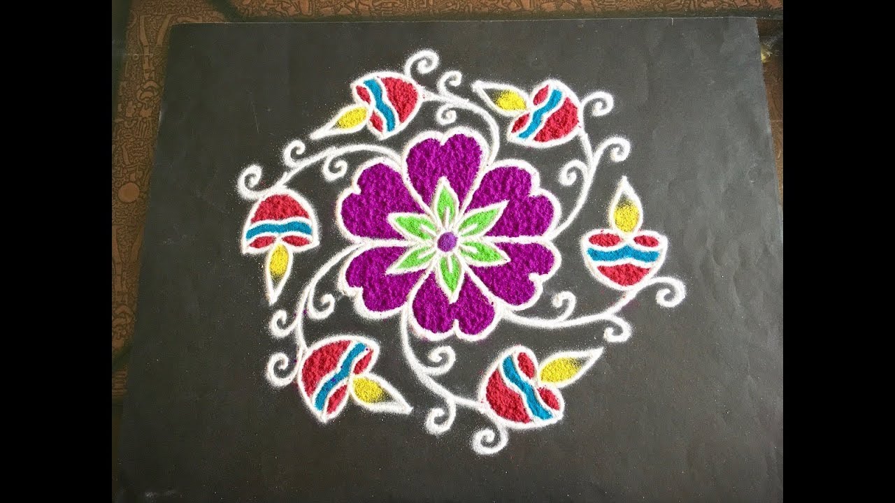 Simple Deepa Rangoli Design with Beautiful Colours & Dots 7x4 for ...