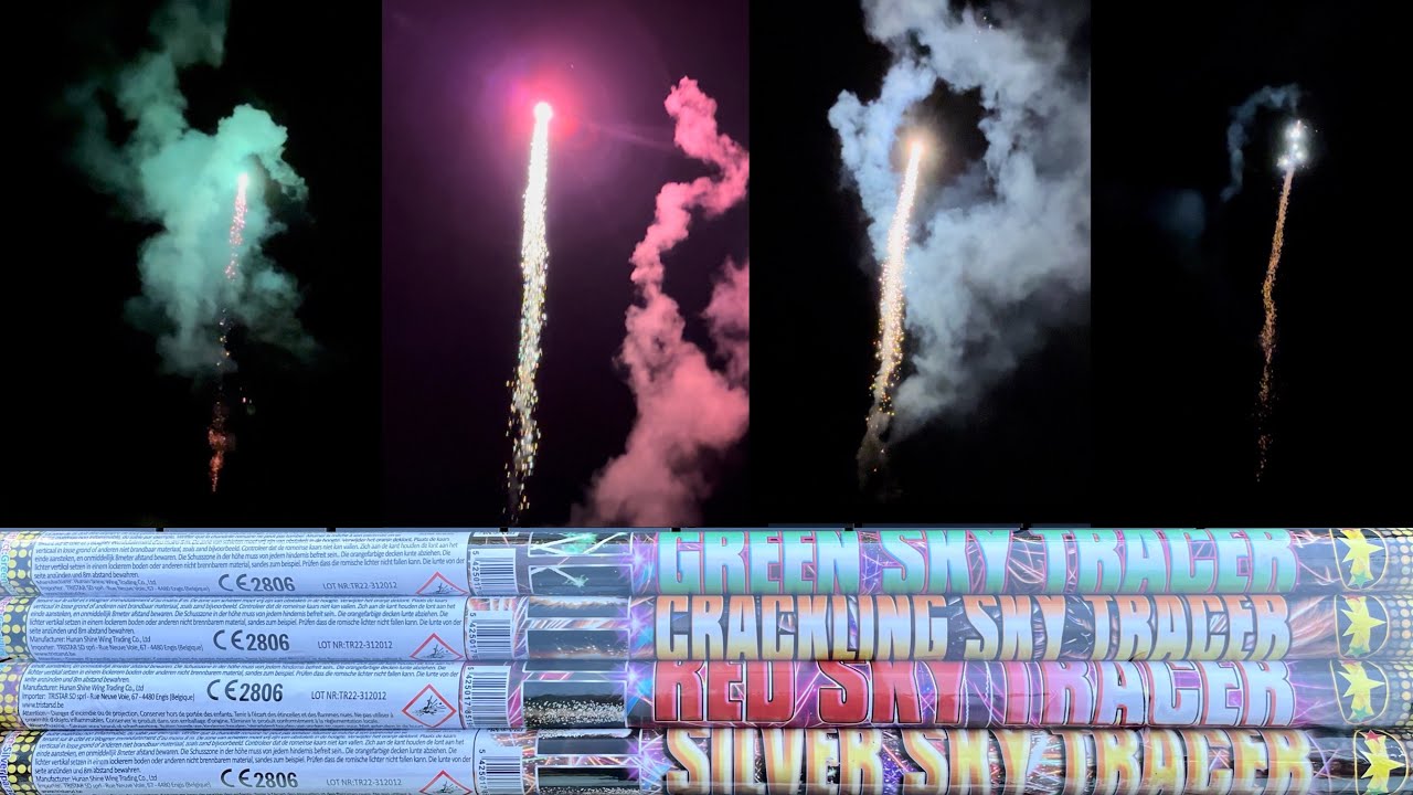 Sky Tracer 8sh - 4 chandelles comètes assorties - TRISTAR - YouTube