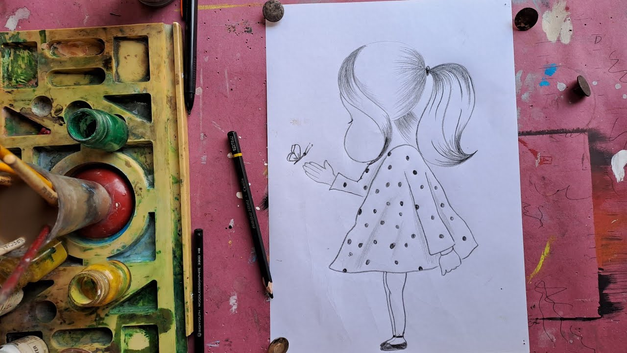 How to draw a cute girl with Butterfly || girl drawing || Pencil sketch ...