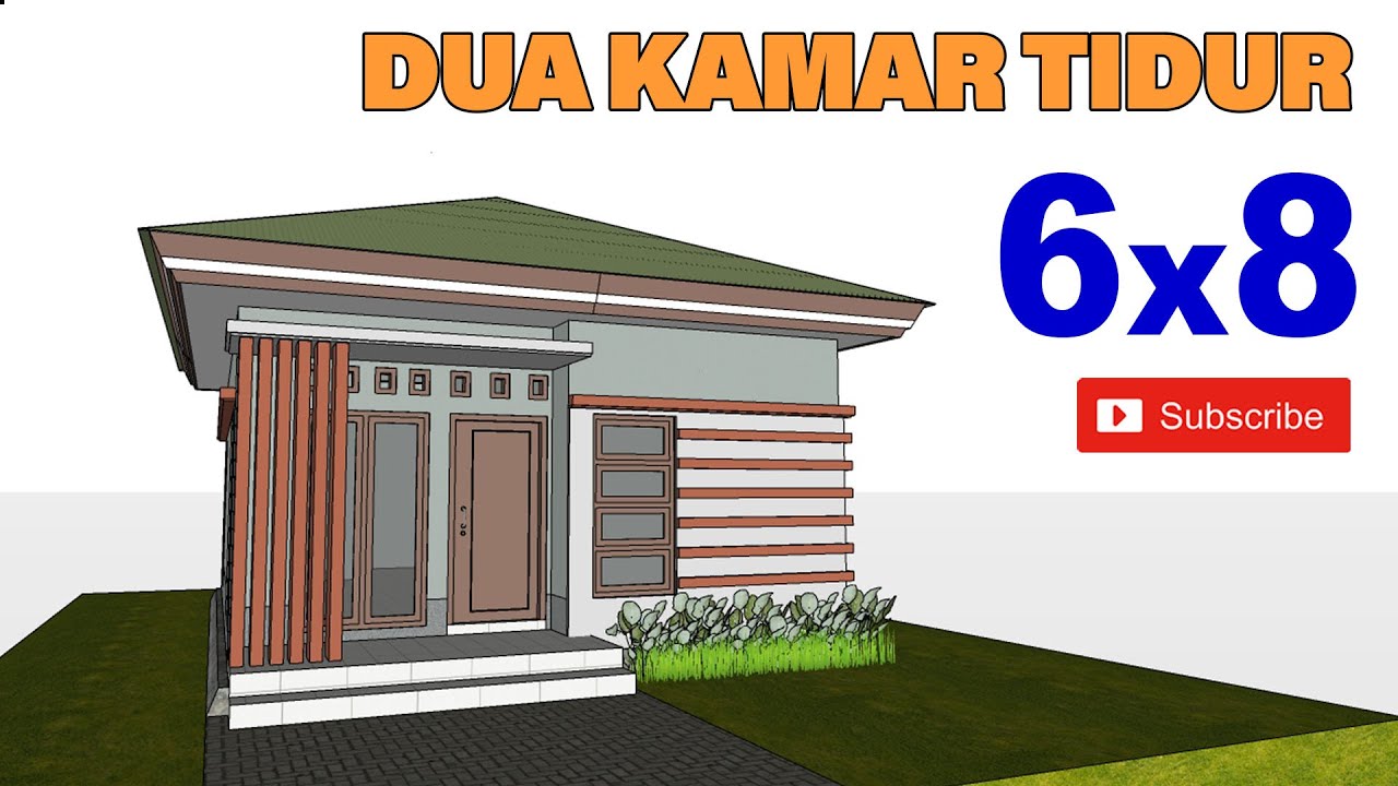 Desain rumah minimalis 6x8 dua kamar tidur - YouTube
