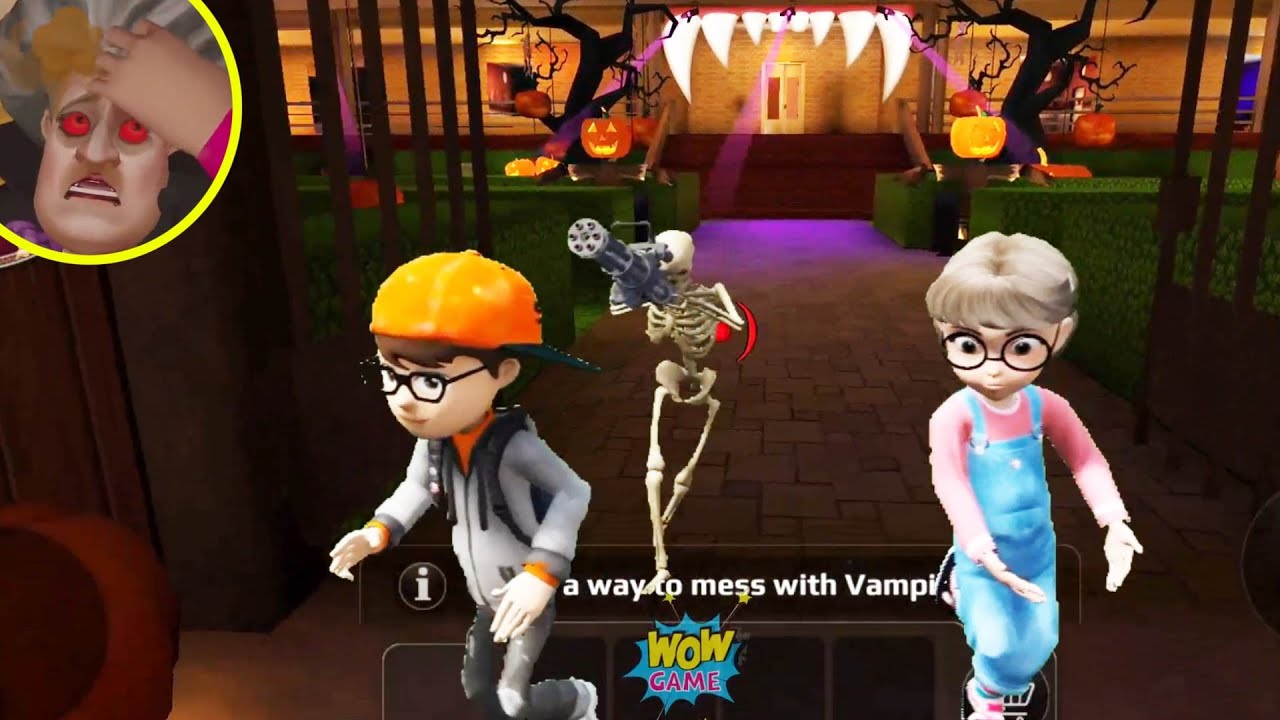 Scary Teacher 3D - Skeleton Chasing Nick and Tani in Halloween Pranks ...