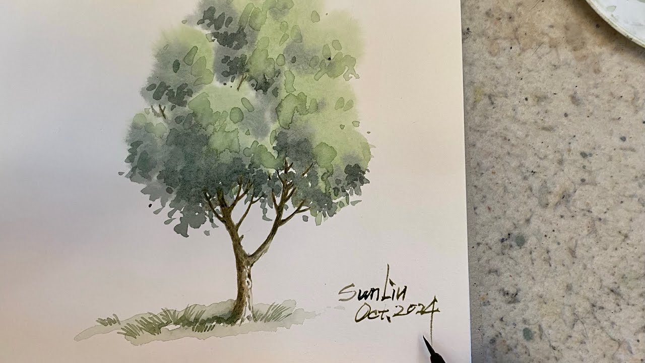 Easy drawing trees with watercolor@Sun’s art studio - YouTube