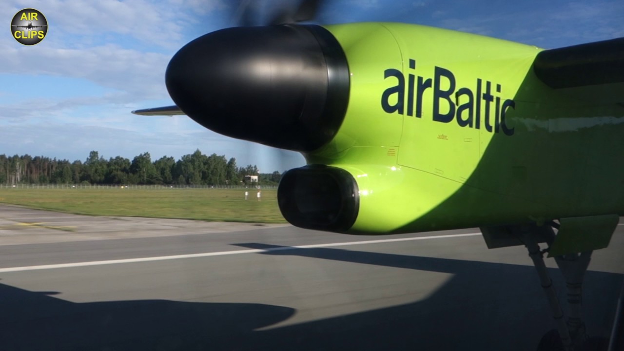 PURE POWER! Q400 Pratt & Whitney Canada PW100 Rocketing out of Riga ...