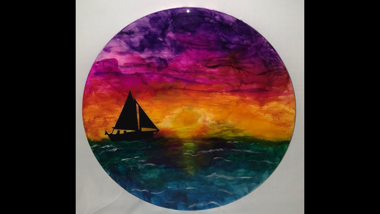 Alcohol Inks and Resin Sunset - The Finale - Adding Vinyl Sailboat ...