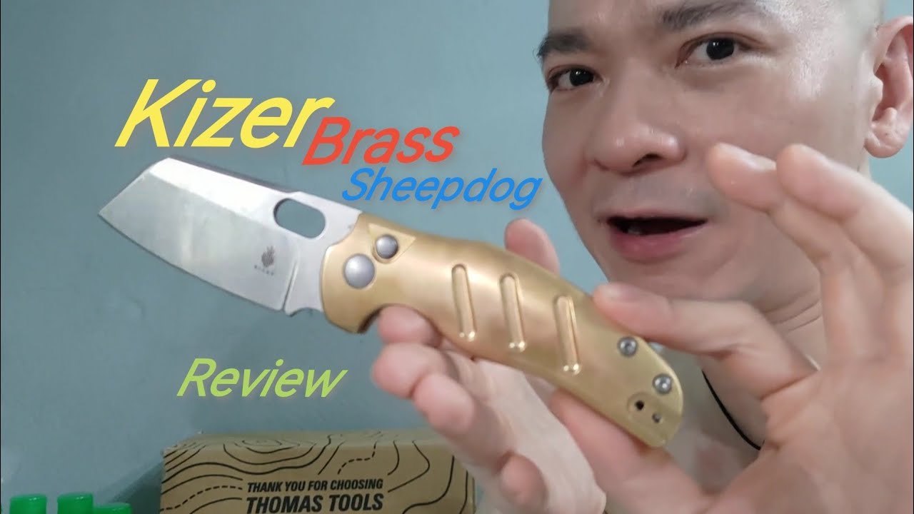 Kizer Brass Sheepdog button lock knife review - YouTube