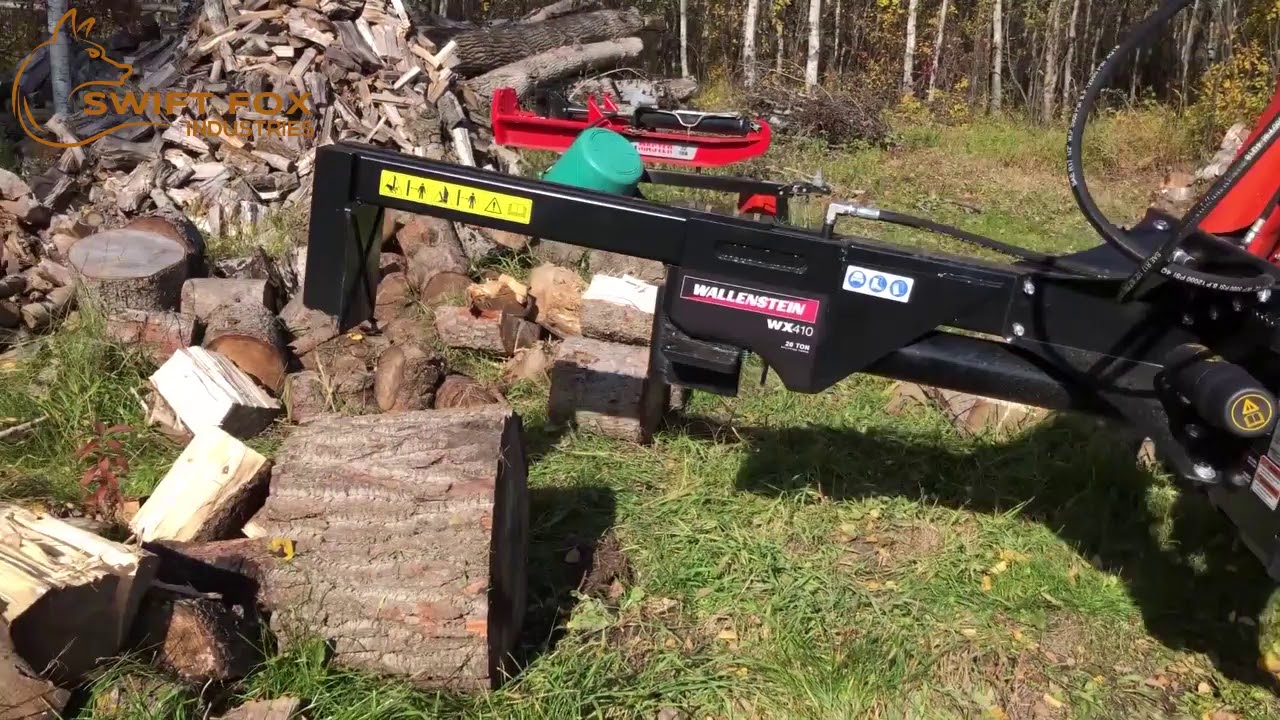 Log splitter on skid steer demo by Swift Fox Industries - YouTube