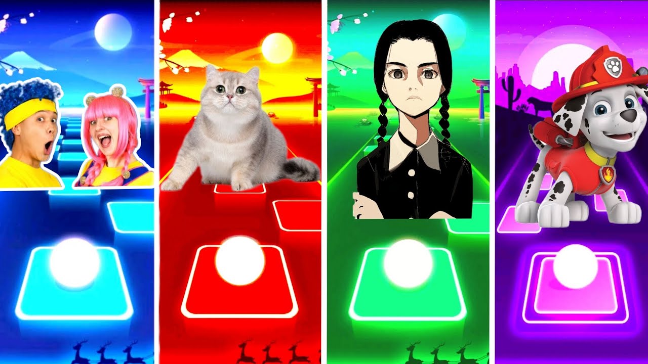 Cha-Cha VS Cat VS Wednesday VS Marshal | Tiles Hop EDM Rush - YouTube