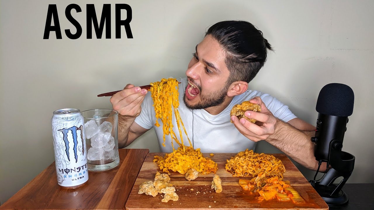 ASMR 2X NUCLEAR FIRE NOODLES + CARBO FIRE NOODLES AND CRISPY CHICKEN ...