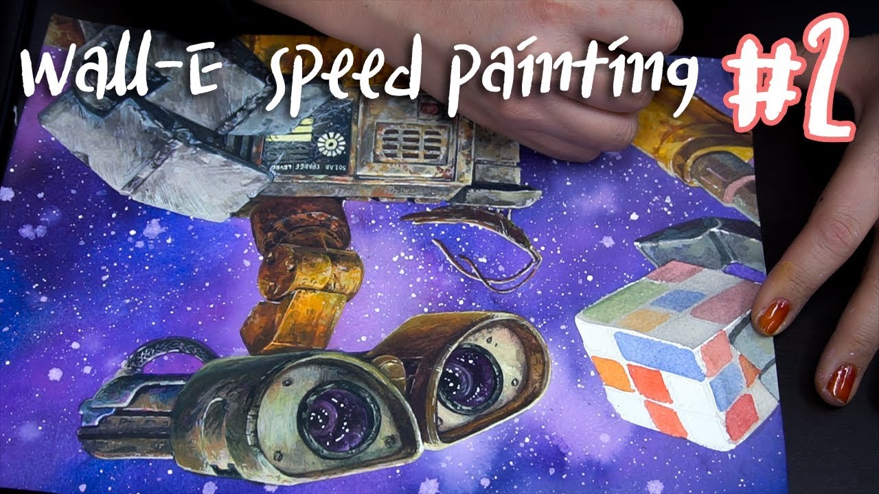 영화 캐릭터 : 픽사 월-E │wall-e painting │수채화 스피드 페인팅-2편 (중간과정2) - YouTube