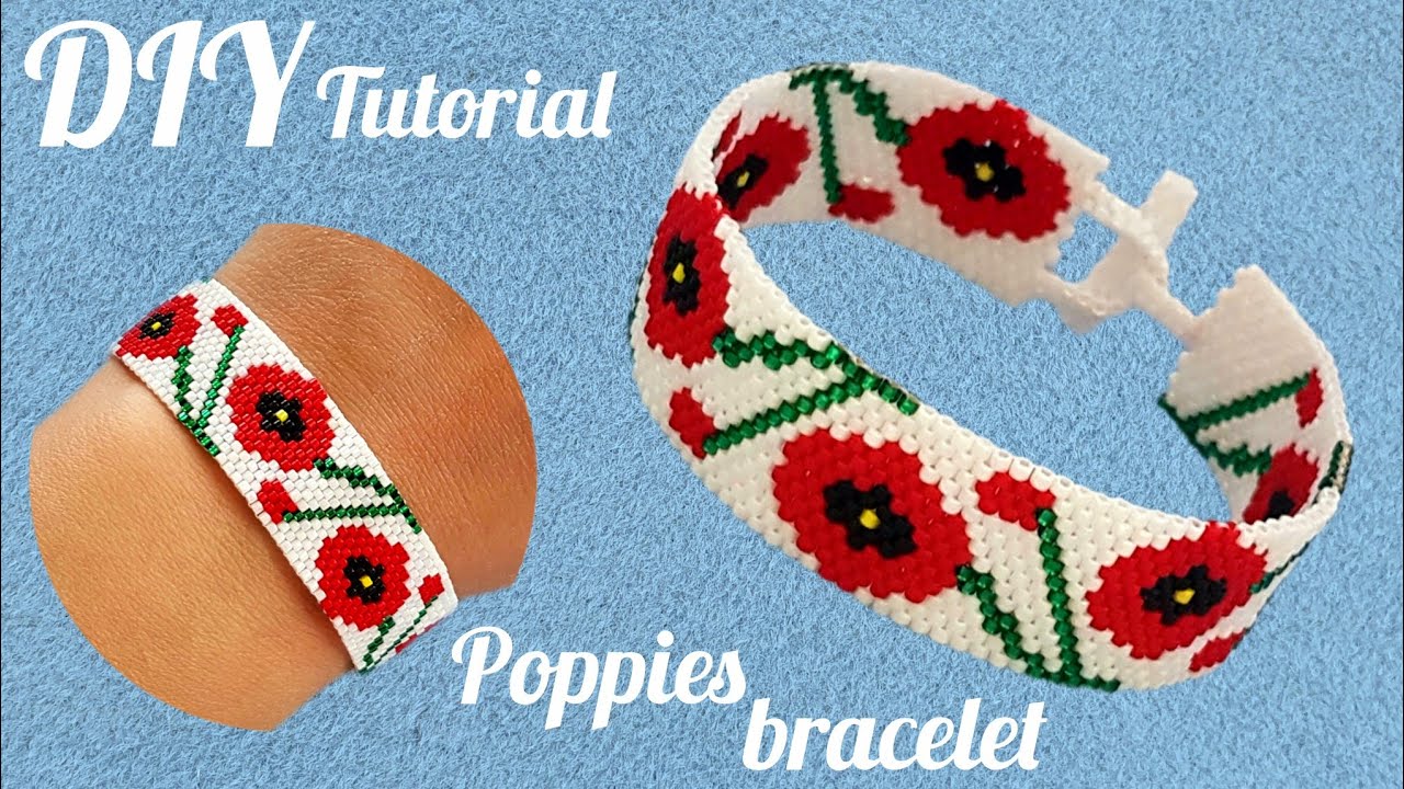 Poppies bracelet/Summer flowers bracelet/Even count peyote/Simple and ...
