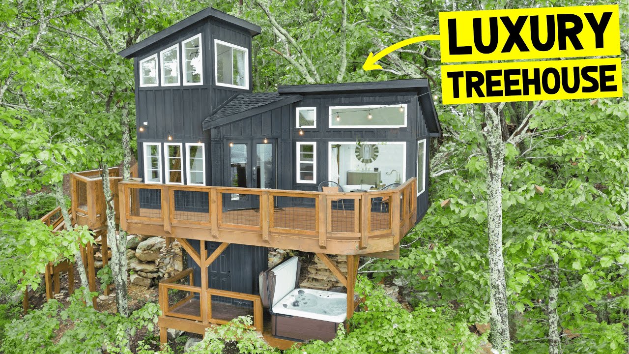 LUXURY CLIFFSIDE TREEHOUSE w/ EPIC VIEWS! (Full Tiny Home Airbnb Tour ...