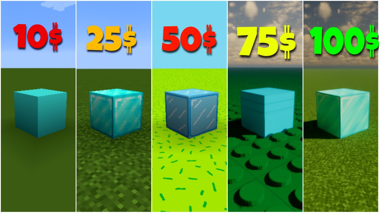 block of diamond for 10$ vs 25$ vs 50$ vs 75$ vs 100$ - YouTube