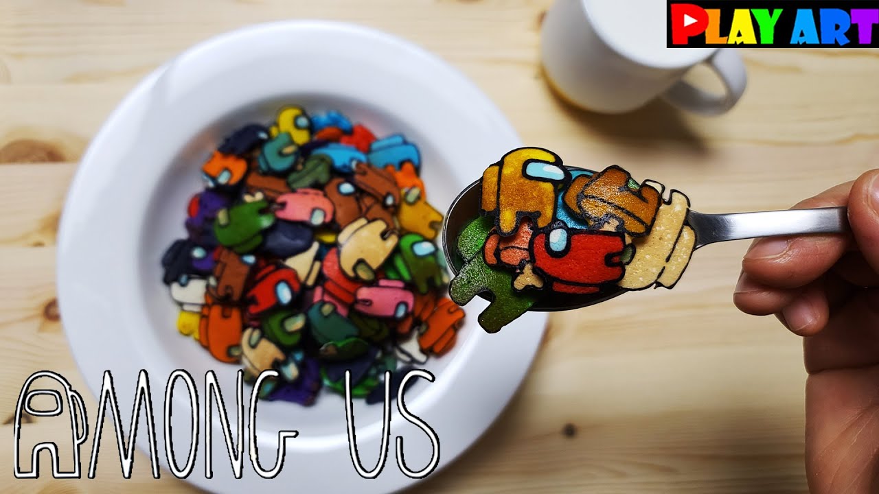 Pancake art Among Us, Making Among Us Cereal🔸 팬케이크아트 어몽어스🔸[#시간도둑] 달고나커피 ...