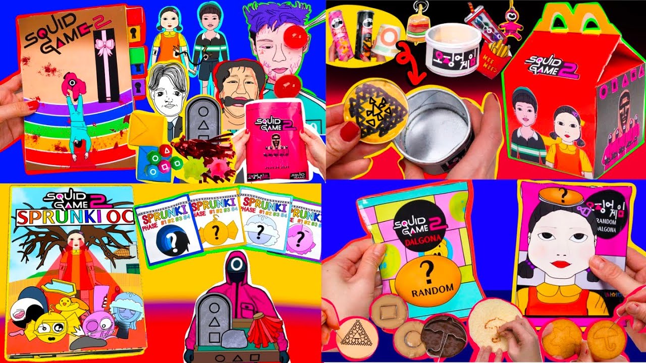 PAPER DIY♥SQUID GAME2 GAMEBOOK&CHEOLSOO+YOUNGHEE HAPPYMEAL BLINDBAG &NIGHTMARE DALGONA SQUISHY ...
