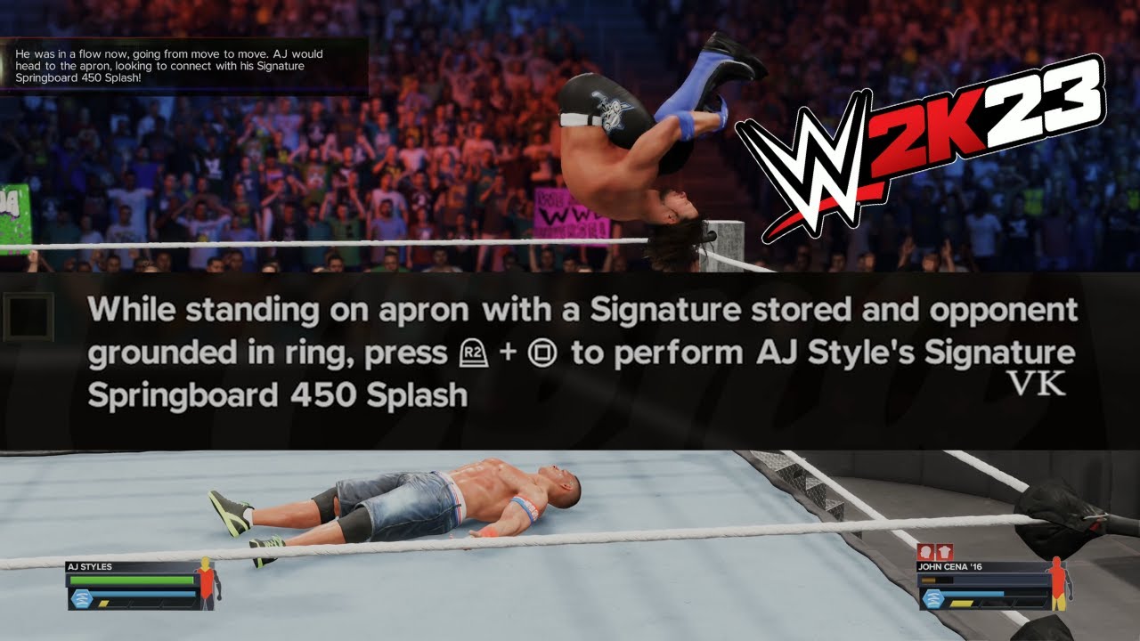 WWE 2K23 Show Case : AJ Style's Signature Springboard 450 Splash - YouTube