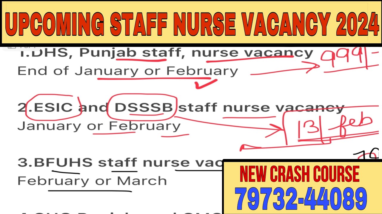 UPCOMING STAFF NURSE VACANCY 2024 | DHS PUNJAB | DSSSB | ESIC | NORECT ...