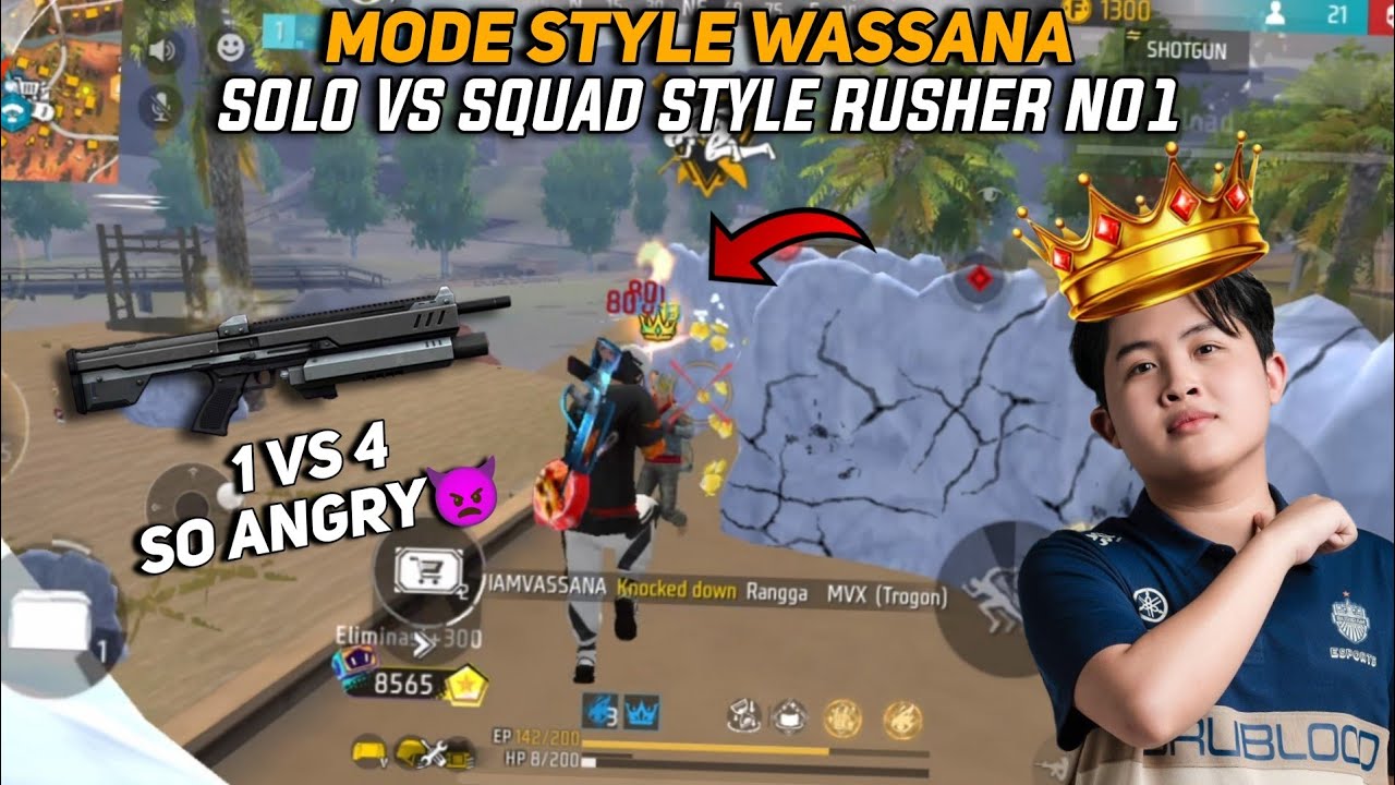 GAMEPLAY SOLO VS SQUAD STYLE WASSANA,TROGON + STYLE BRU WASSANA NO ...