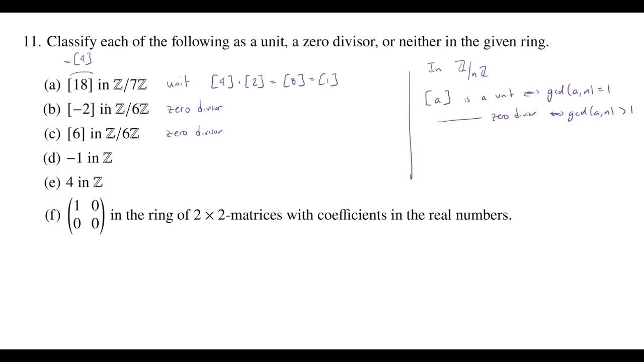 Units And Zero Divisors Superquiz 2 Problem 11 Youtube