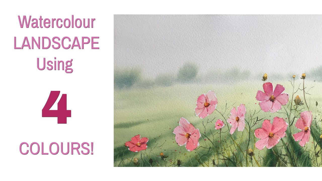 Atmospheric Landscape Wildflowers Tutorial Using Just 4 Colours! - YouTube