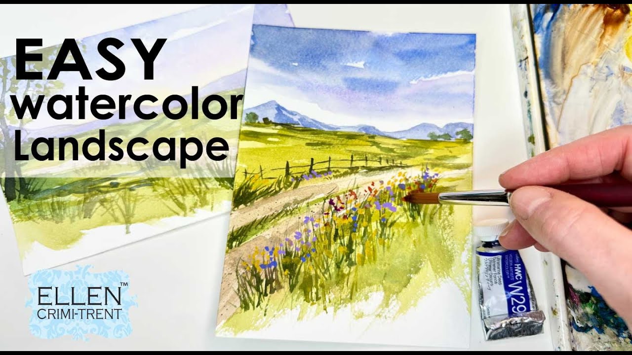 EASY watercolor Spring landscape for Beginners - YouTube
