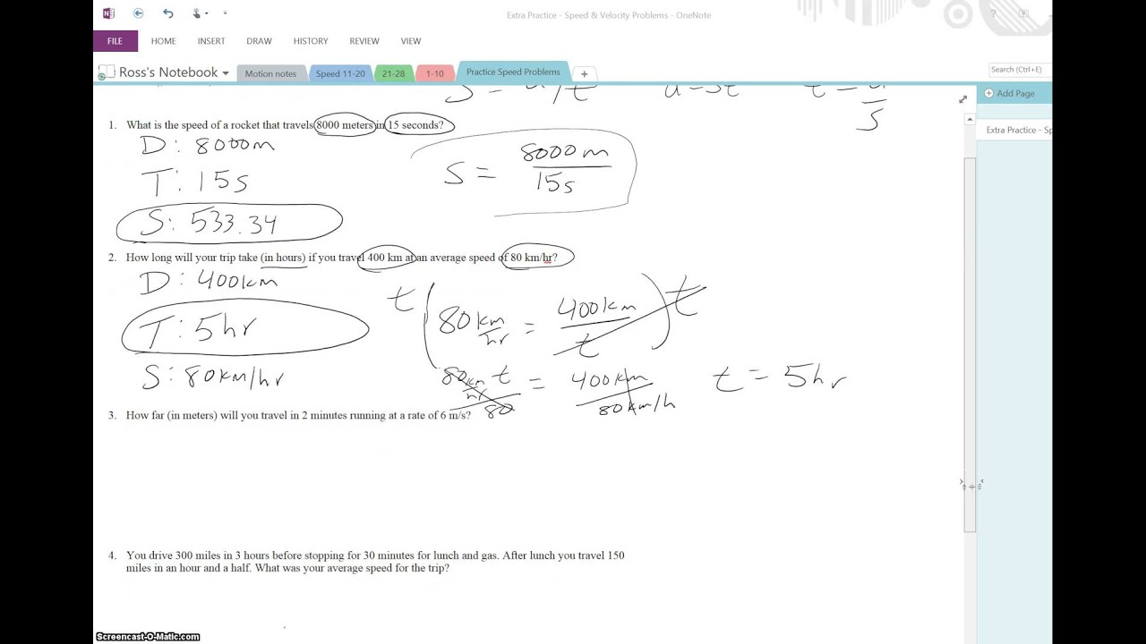 Solutions to Extra Problem Set of Speed & Velocity Problems - YouTube