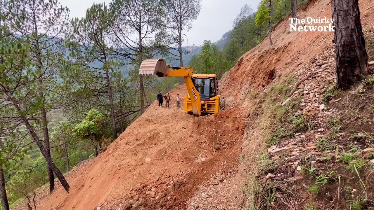 JCB Backhoe Working on Mountain Road Widening | Steep Hilly Road ...