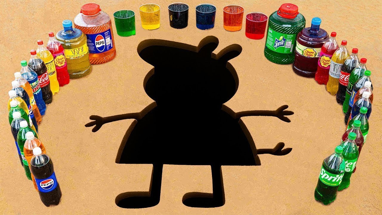 Experiment Huge Peppa Pig Shape Pouring Coca Cola, Pepsi and Sprite ...