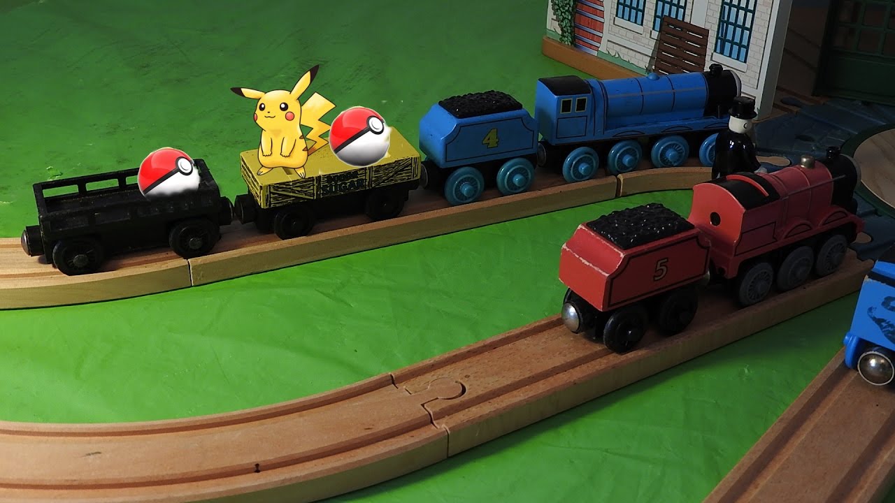 Thomas and Friends - Pokemon Go Games on the Wooden Railway - YouTube