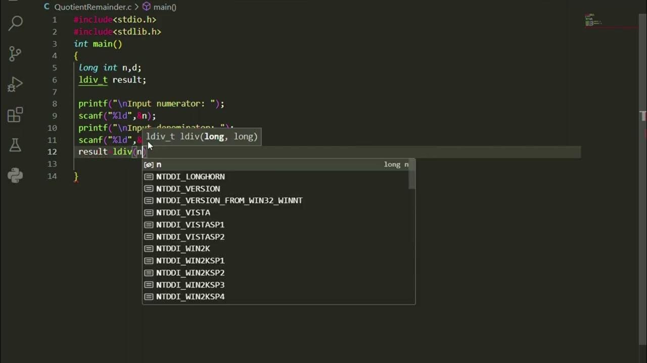 C PROGRAM TO CALCULATE THE INTEGRAL QUOTIENT AND REMAINDER OF A DIVISION - YouTube