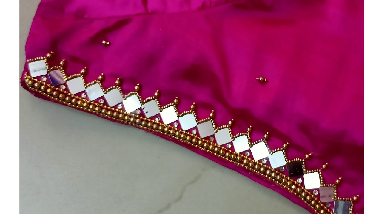 very simple and easy mirror work design on stitched blouse using normal ...