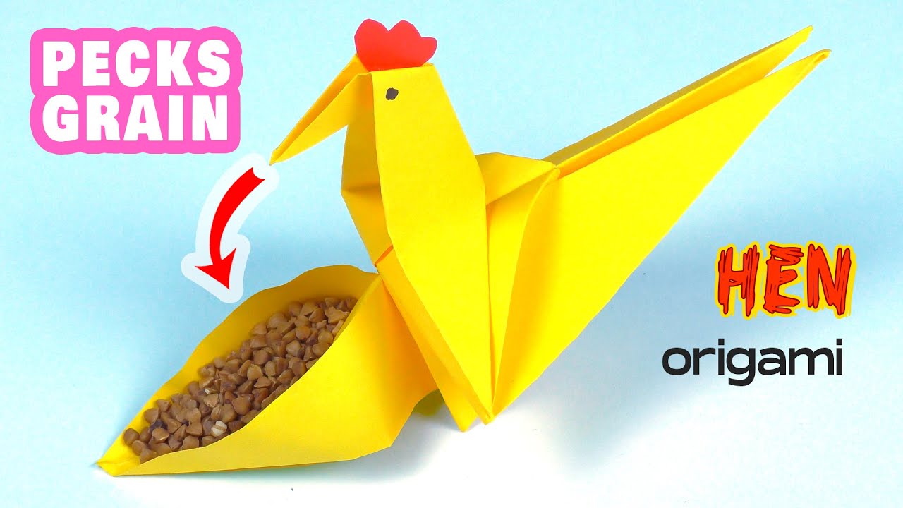 Origami HEN That Pecks Grain [Easy DIY]. Paper Chicken from A4 - YouTube