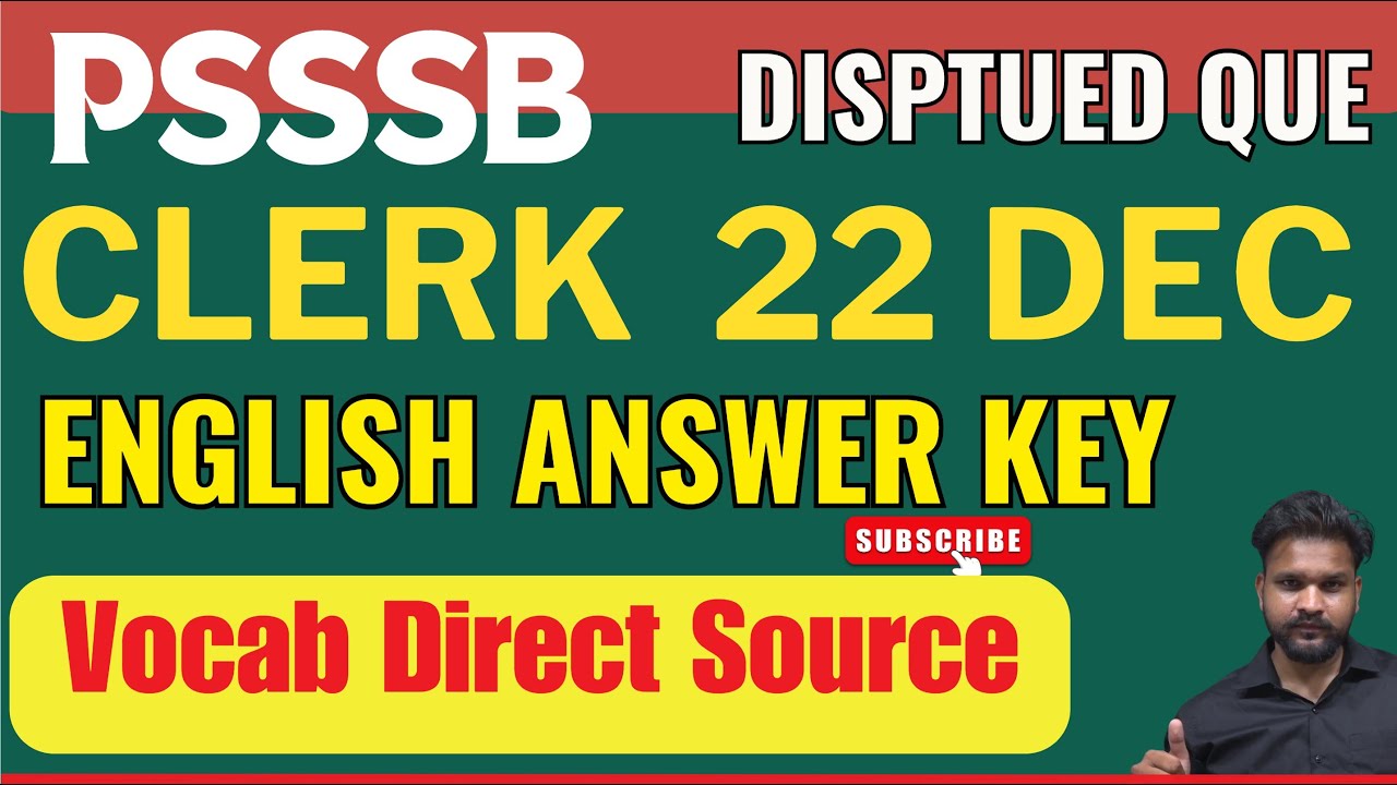 PSSSB Clerk Answer key Held Today 22 DEC 2024 PSSSB Clerk ENGLISH ANLAYSIS | Electric English ...