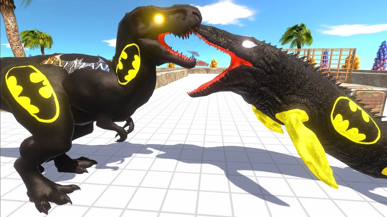 BATMAN vs BATMAN MOSASAURUS vs SUPERMAN T-REX DEATH RUN - Animal Revolt ...