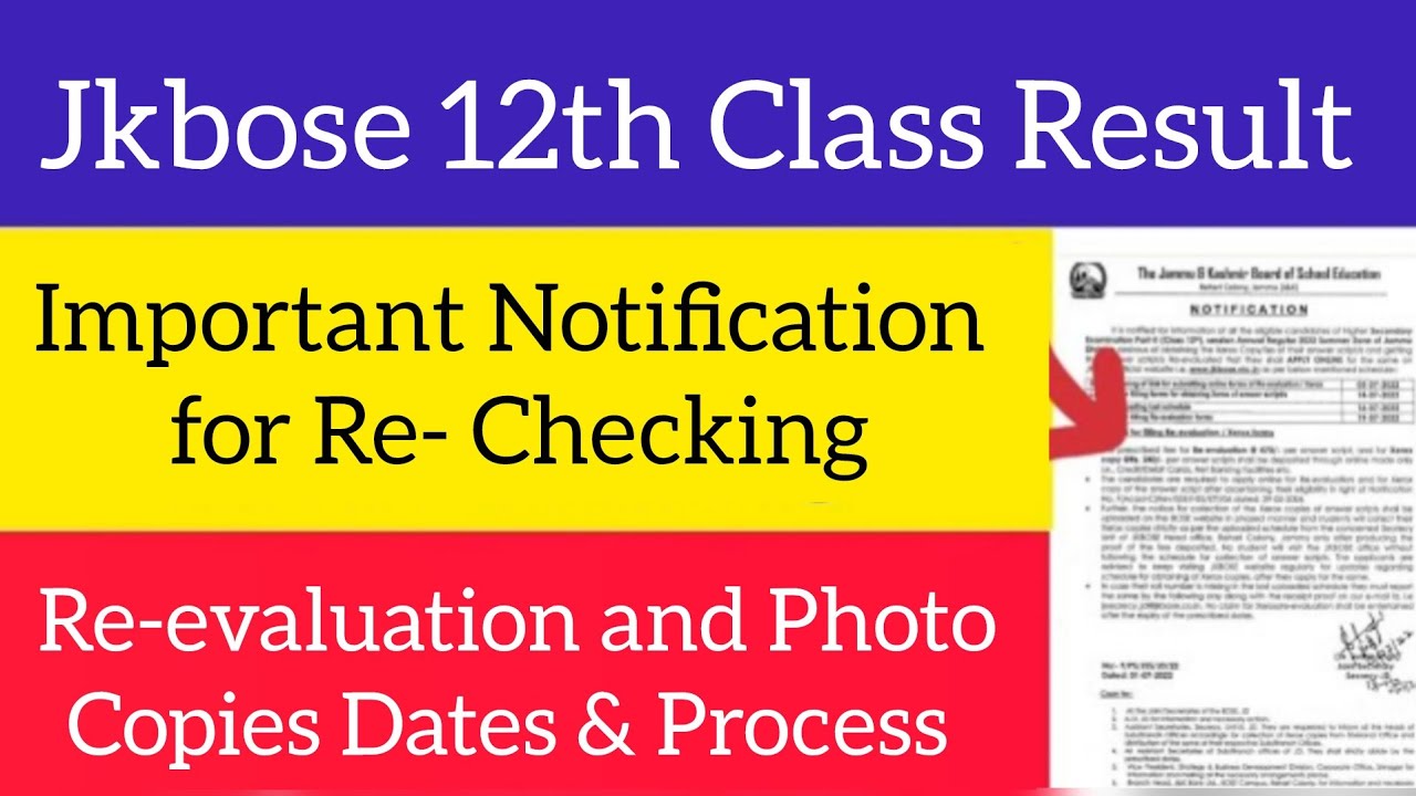 Jkbose 12th Class Re-Evaluation & Photo-Copies Notification Out | Last ...