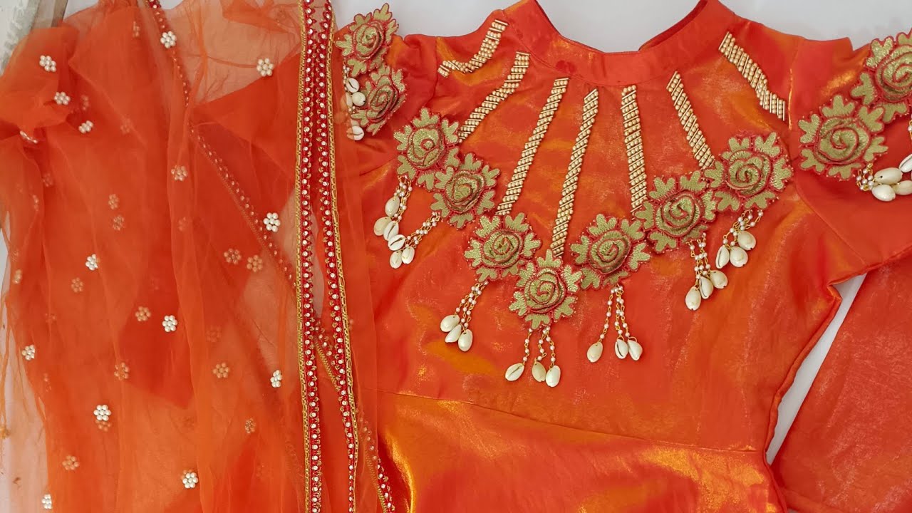 party wear frock design / hand embroidery stylish neck - YouTube