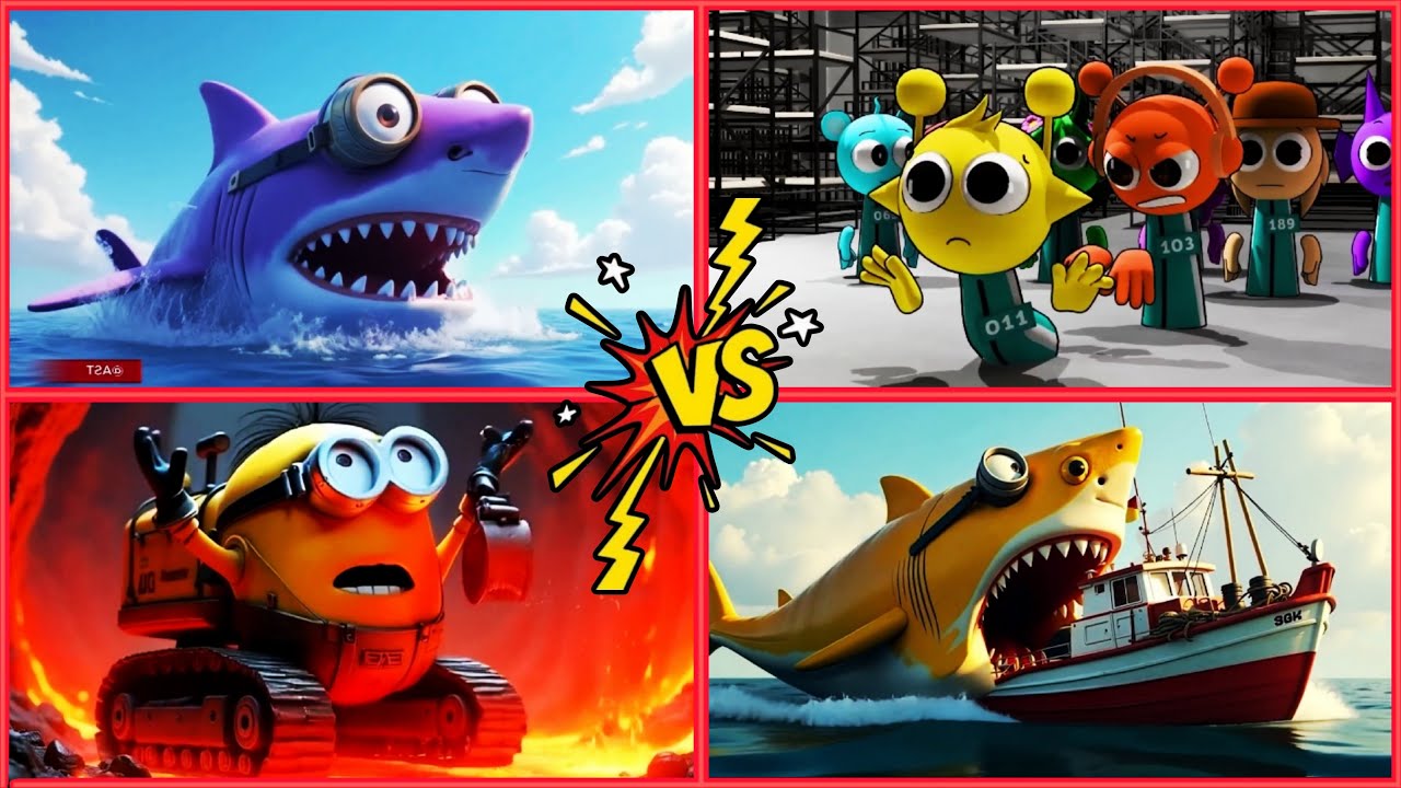 Minion Shark 🆚 Sprunki Squid Game 🆚 Minion Excavator 🆚 Minion Shark ...