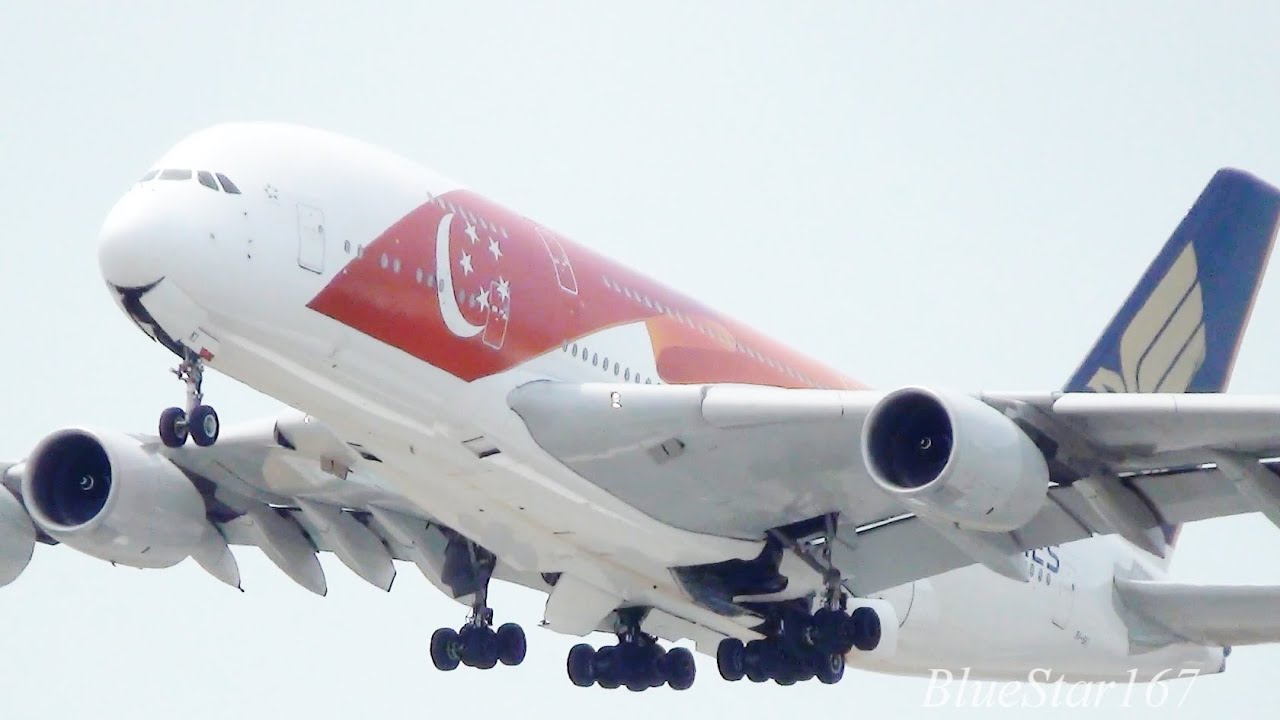 [SG50] Singapore Airlines Airbus A380-800 (9V-SKI) takeoff from KIX ...
