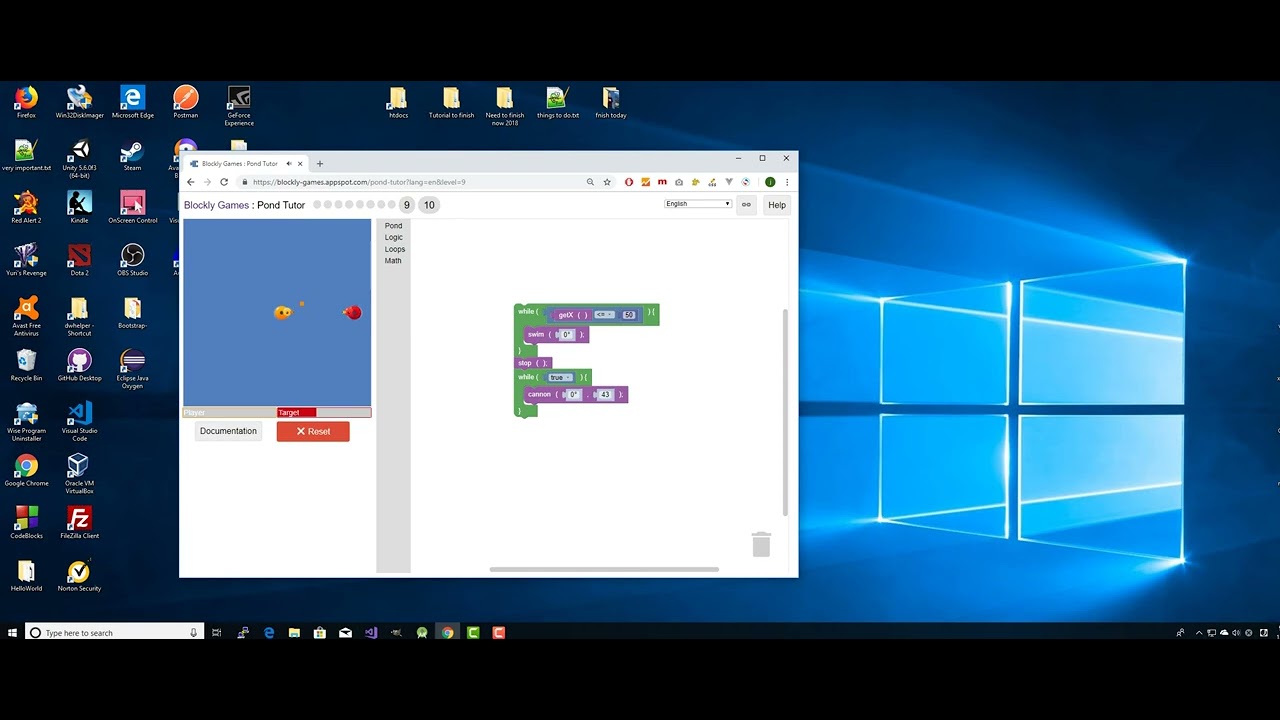 Blockly Games Pond Tutor 9 10 - YouTube