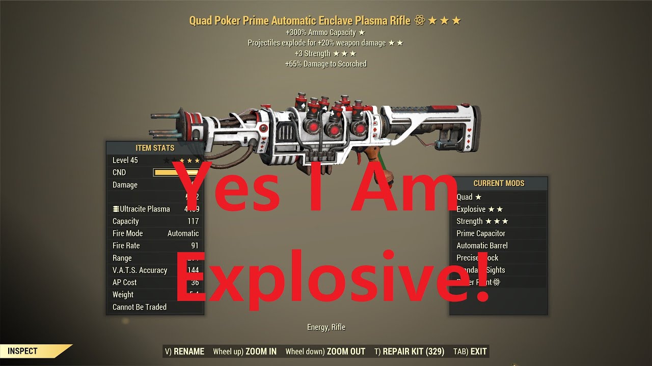 Fallout 76: Quad Explosive Enclave Plasma Rifle. - YouTube